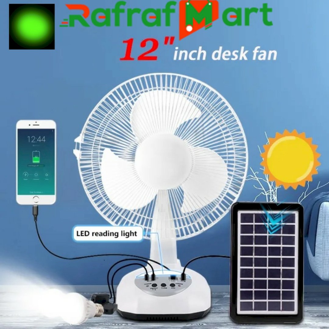 12 inch Solar electric fan with rechargeable 2 LED lights - rafrafmart ...